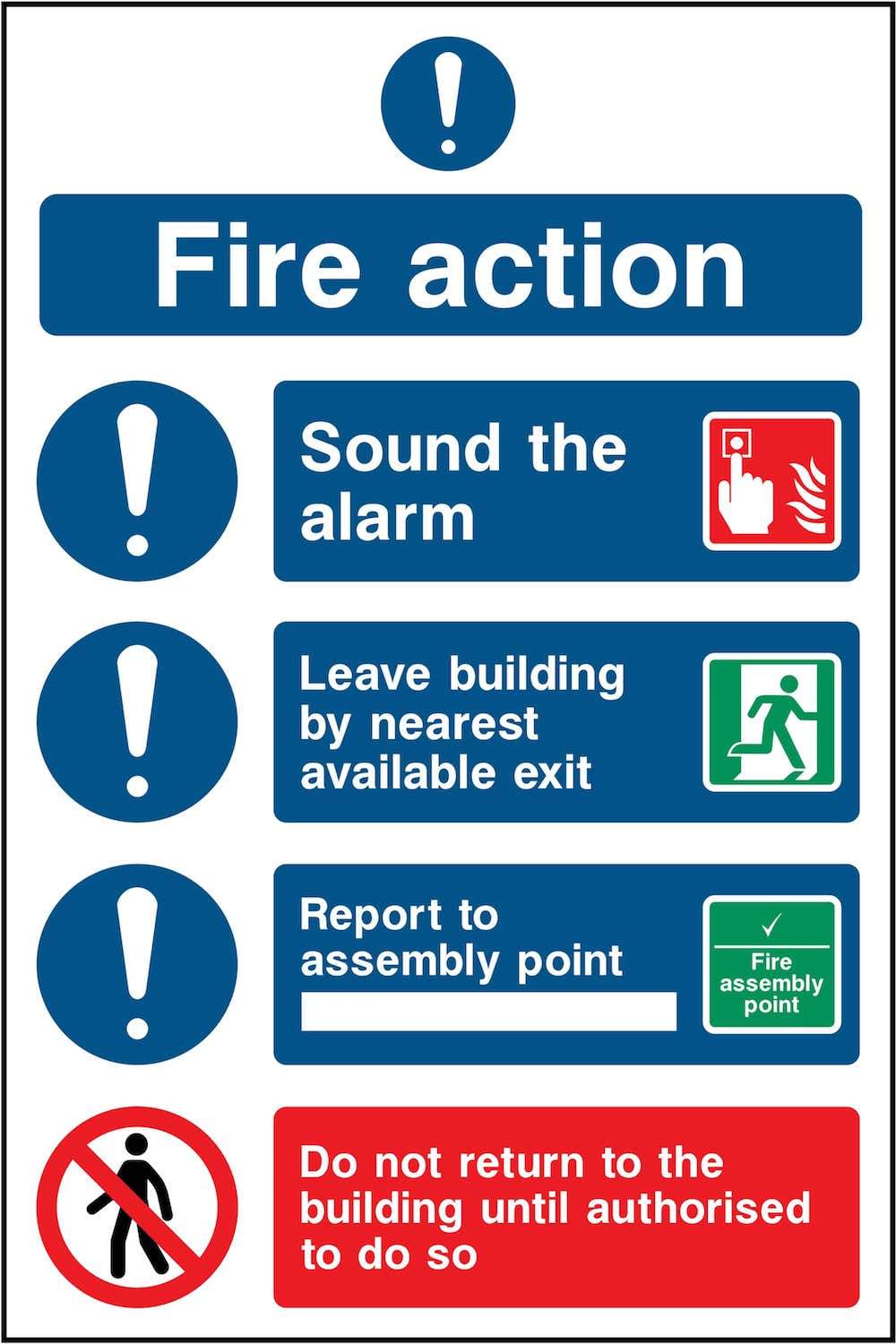 Simple Fire Action Notice Sign: Three Points | GQ Signs Ltd