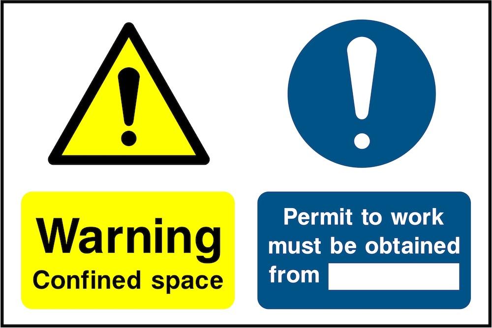 Warning Sign: Confined Space, Obtain Permit | GQ Signs Ltd